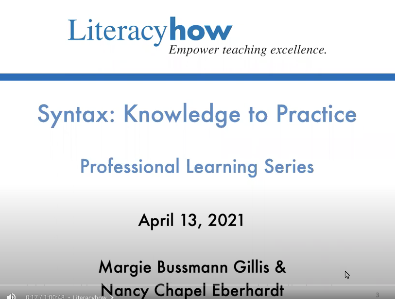 Syntax: Knowledge to Practice - Literacy How